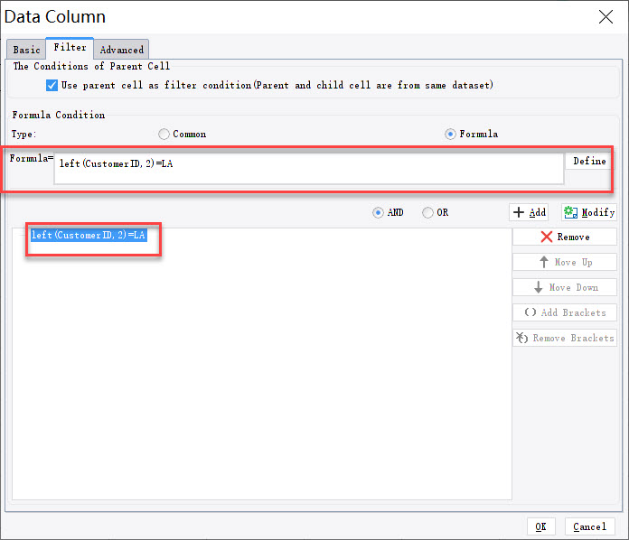 Data column filtering conditions are commonly processed-FineReport Help Document