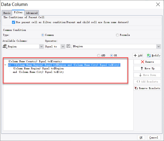 Data column filtering conditions are commonly processed-FineReport Help Document