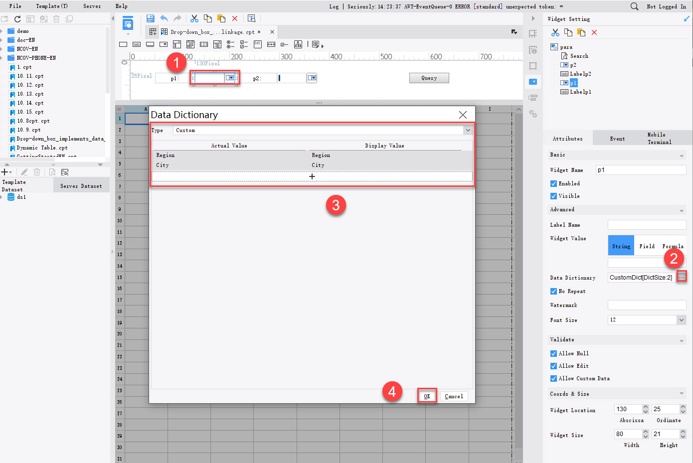 Drop-down box implements data dictionary linkage-FineReport Help Document