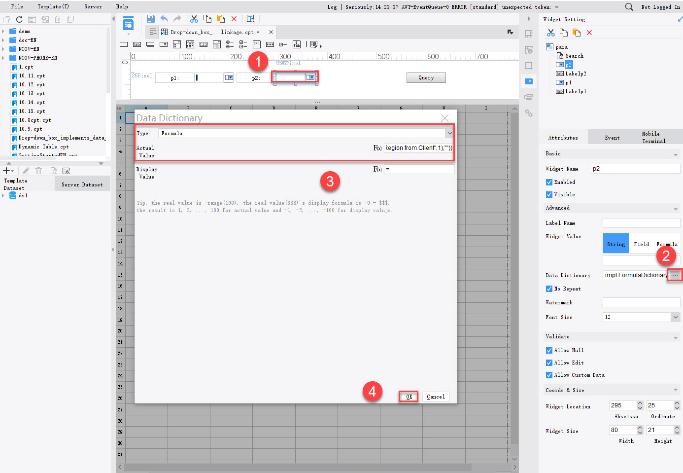Drop-down box implements data dictionary linkage-FineReport Help Document
