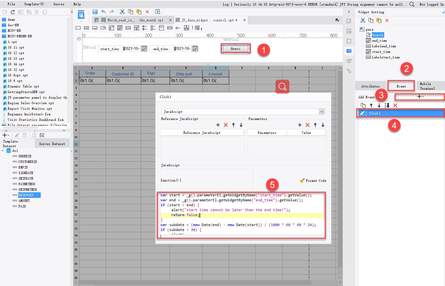 JS date widget query days control-FineReport Help Document