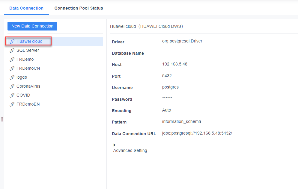 [Platform] Huawei cloud DWS data connection-FineReport Help Document