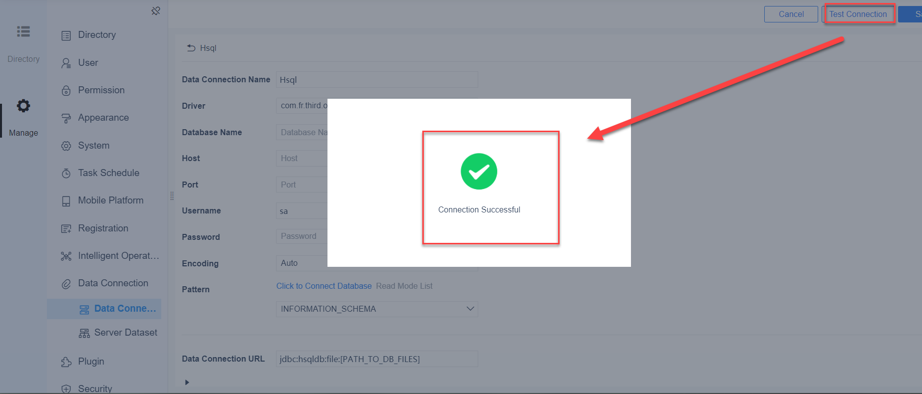[Platform]HSQL data connection-FineReport Help Document
