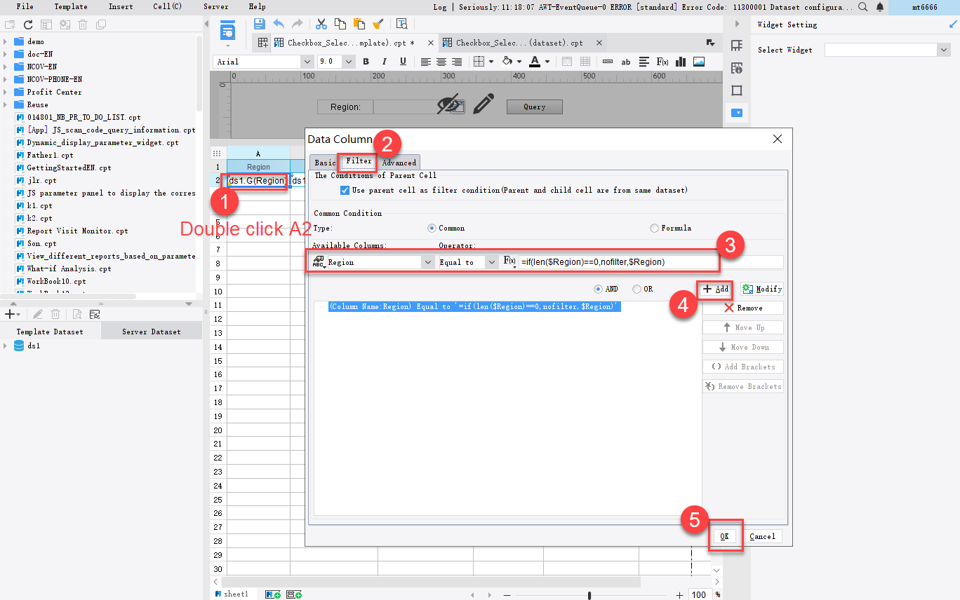 When Value of Drop-down Checkbox is None, Show All Data-FineReport Help Document
