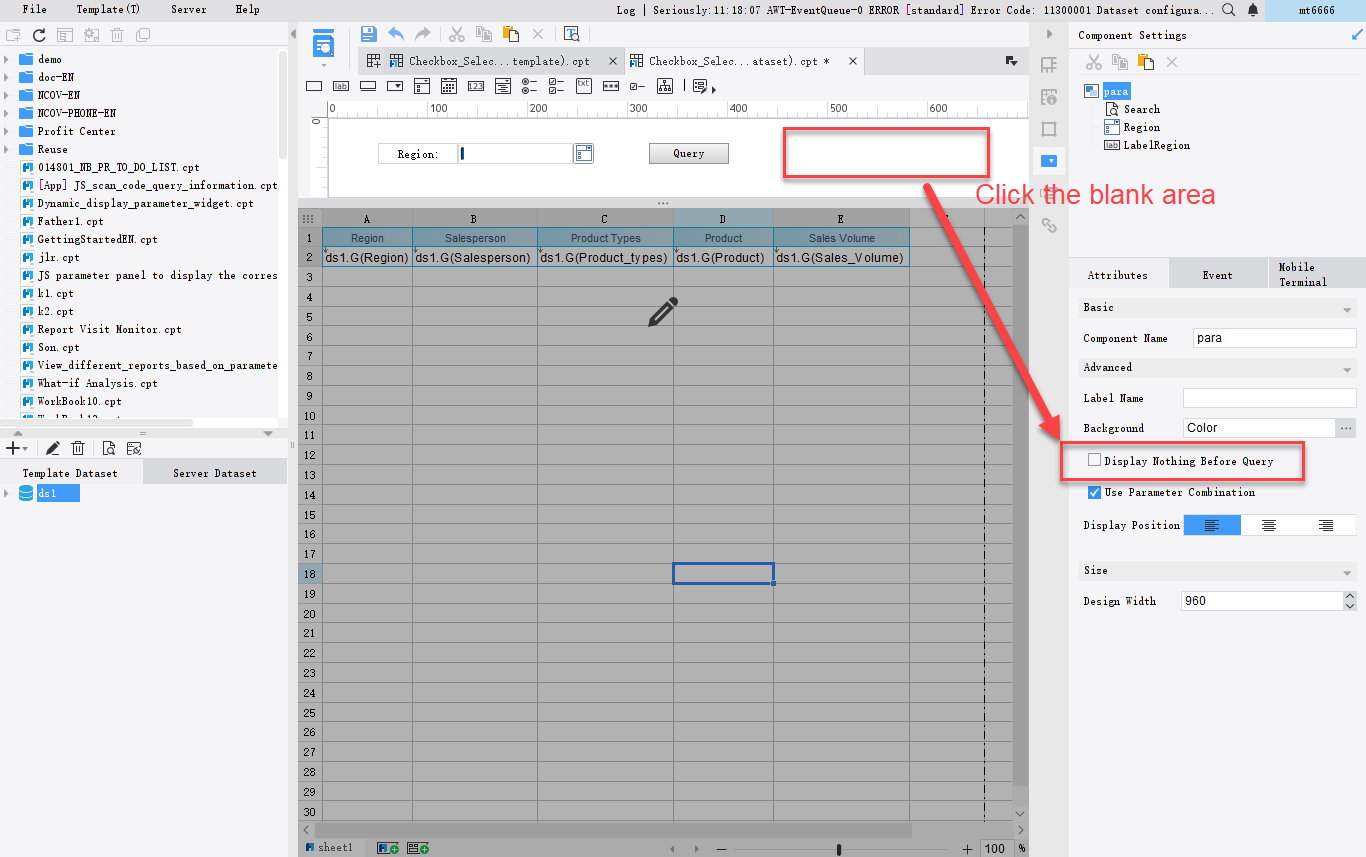 When Value of Drop-down Checkbox is None, Show All Data-FineReport Help Document