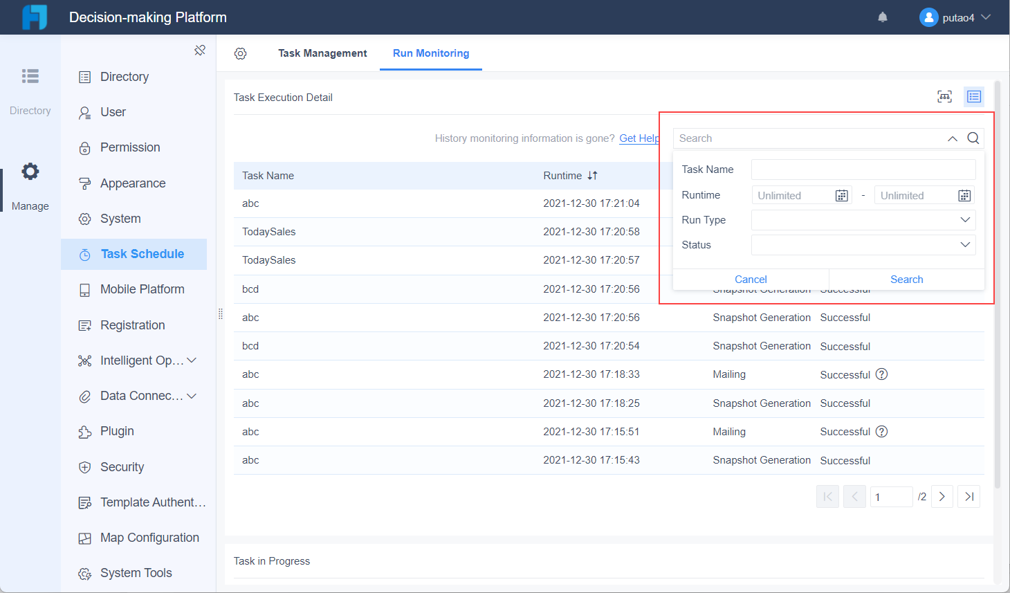Task Schedule Management-FineReport Help Document