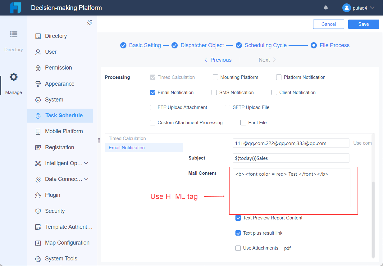 Task Schedule Email Notification-FineReport Help Document