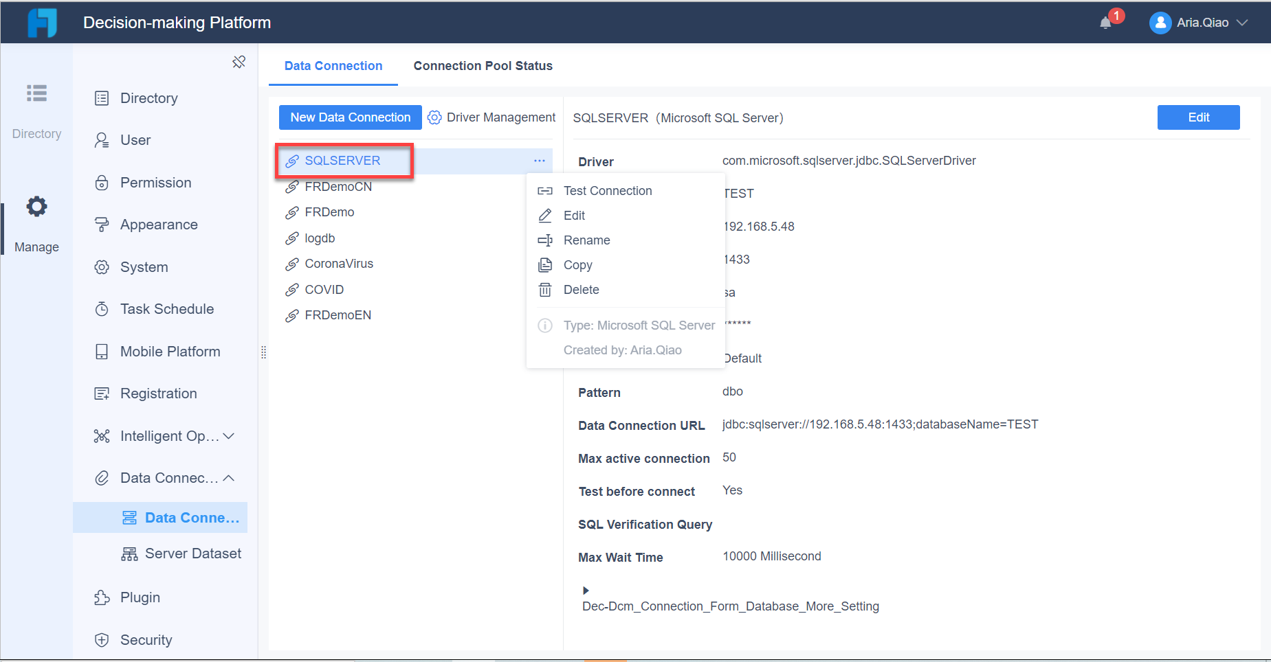Connect to MS SQL Server-FineReport Help Document