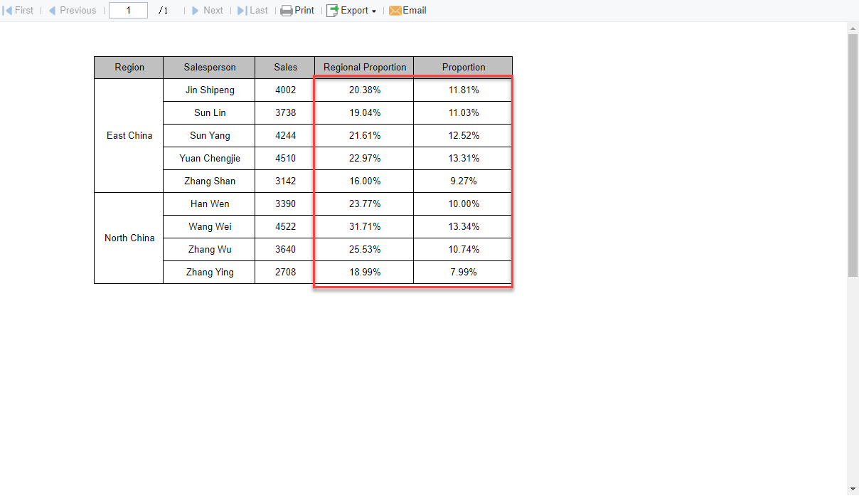 割合- FineReport Help Document