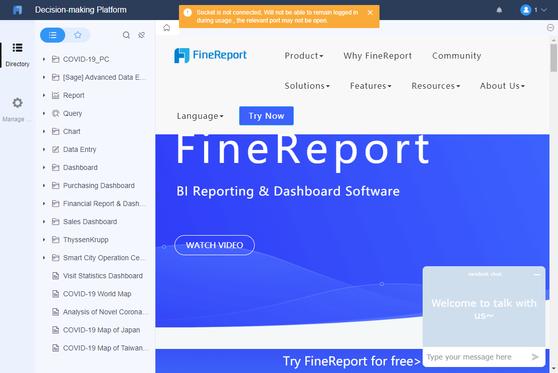Websocket ポートが占有されている FineReport帮助文档|报表开发|报表使用|学习教程