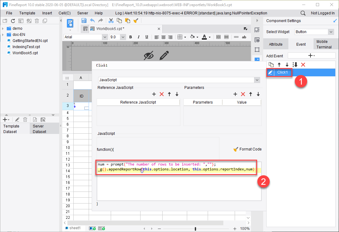 JS 新たに挿入する行数を設定- FineReport Help Document