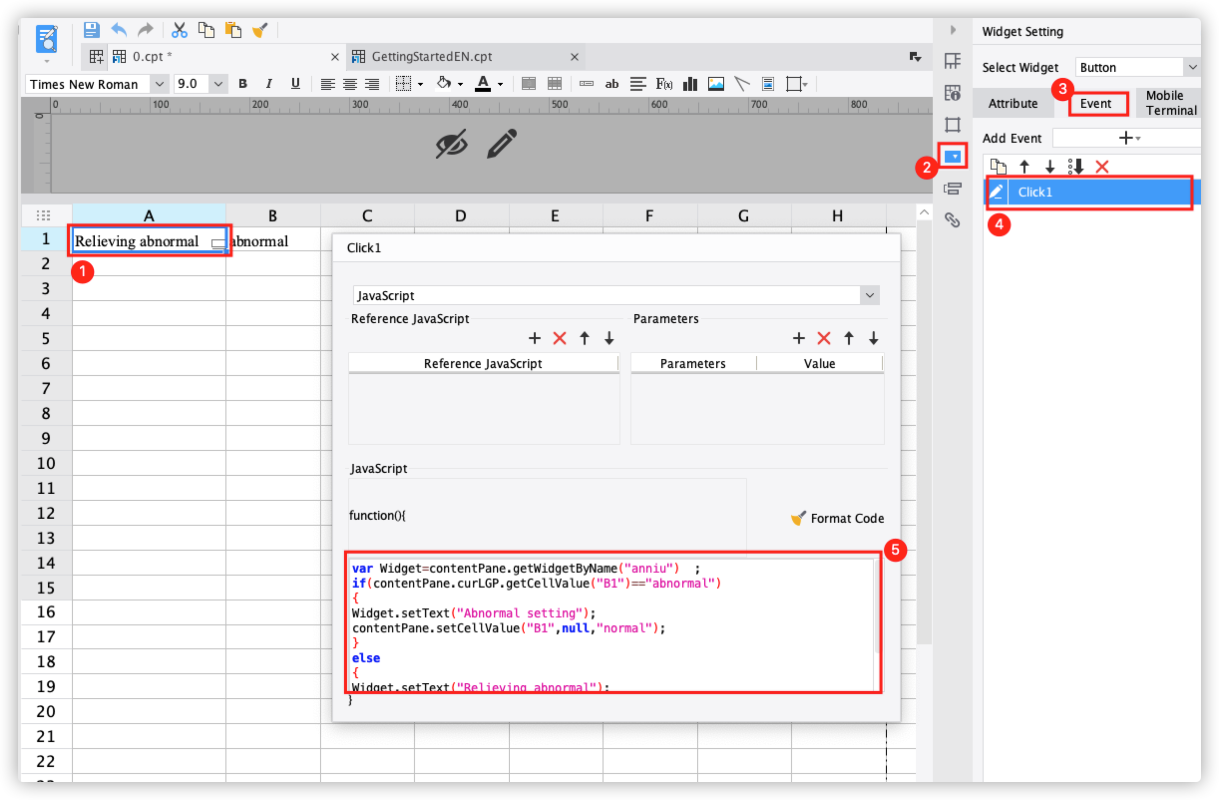 JS ボタンでセルに数値を与える- FineReport Help Document