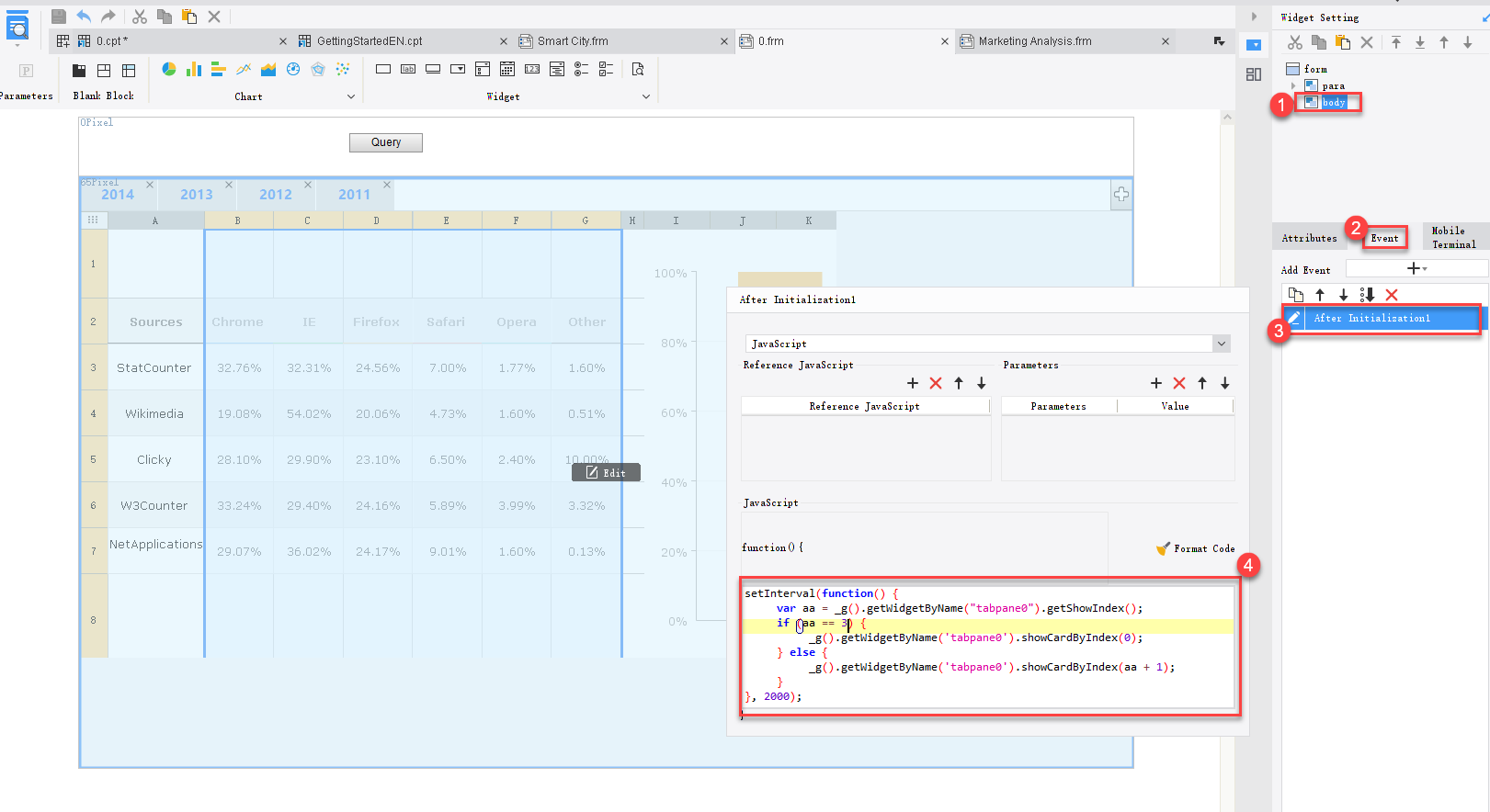 JS 自動でタブを切り替える- FineReport Help Document